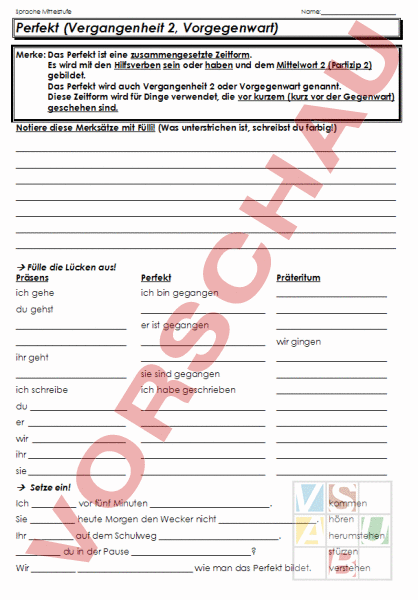 Arbeitsblatt: Perfekt (Einführung) - Deutsch - Grammatik
