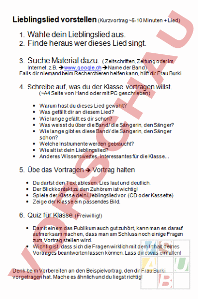 Arbeitsblatt: Lieblingslied - Musik - Anderes Thema