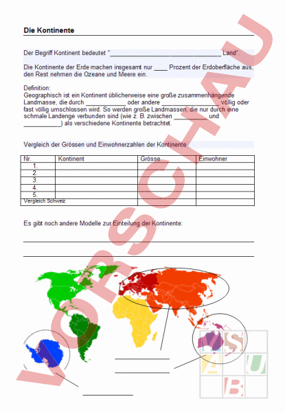 Arbeitsblatt: Kontinente - Geographie - Anderes Thema
