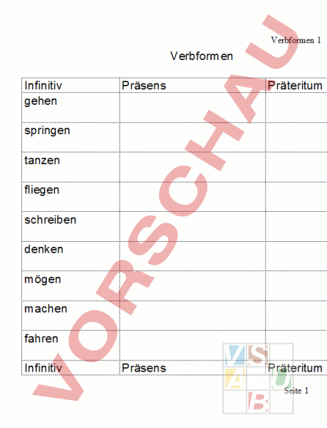 Arbeitsblatt: Verbformen - Deutsch - Grammatik