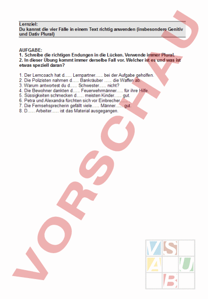 Arbeitsblatt: Dativ Plural - Deutsch - Grammatik