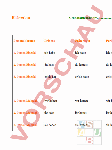 Arbeitsblatt: Hilfsverb haben - Deutsch - Grammatik