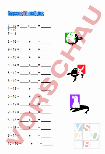 Arbeitsblatt: Grosses 1x1 - Mathematik - Multiplikation