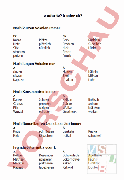 Arbeitsblatt: ck-Regeln - Deutsch - Rechtschreibung