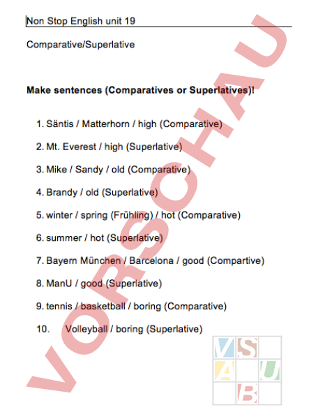 Arbeitsblatt: Comparative - Englisch - Grammatik