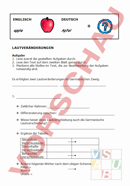 Arbeitsblatt: Lautverschiebungen - Deutsch - Anderes Thema