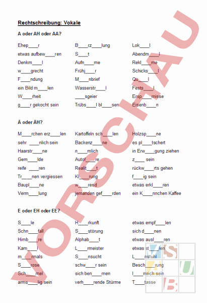 Arbeitsblatt: Vokale - Deutsch - Rechtschreibung