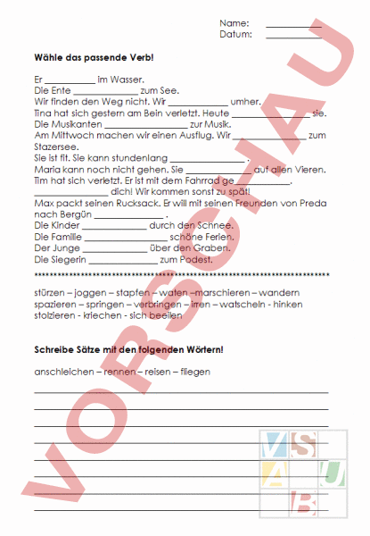 Arbeitsblatt: Verb gehen - Deutsch - Wortschatz