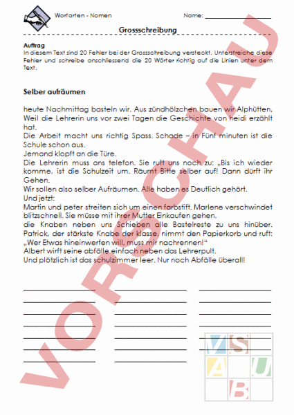 Arbeitsblatt: Grossschreibung - Deutsch - Grammatik