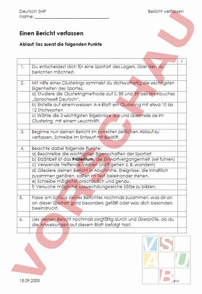 Arbeitsblatt: Bericht verfassen - Deutsch - Texte schreiben