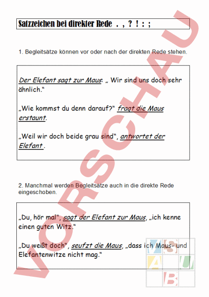 Arbeitsblatt: Direkte Rede - Deutsch - Grammatik