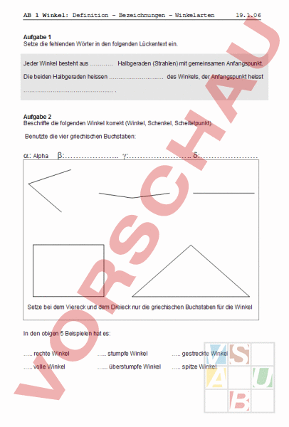 Arbeitsblatt: Winkel (Einführung) - Geometrie - Winkel
