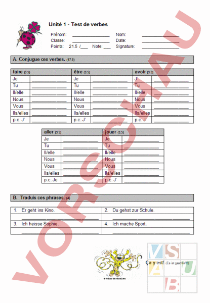 Arbeitsblatt: Test de verbes - Französisch - Grammatik