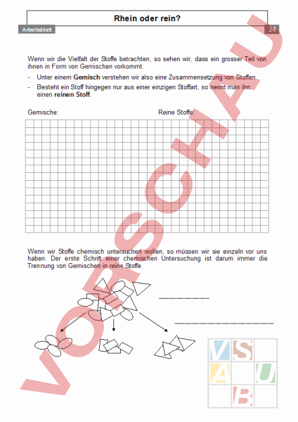 Arbeitsblatt: Reinstoffe/Gemische - Chemie - Gemischte Themen
