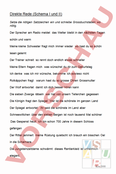 Arbeitsblatt: Direkte Rede - Deutsch - Grammatik