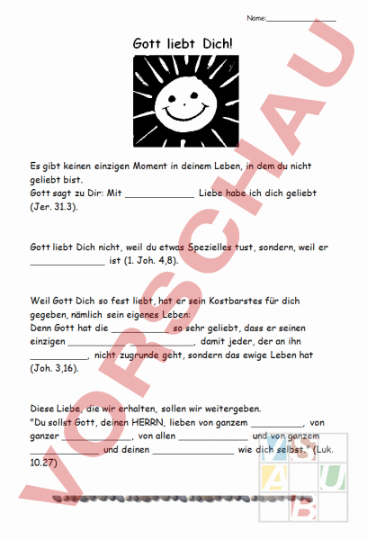 Arbeitsblatt: Gott ist Liebe - Lebenskunde - Religionslehre / Bibel
