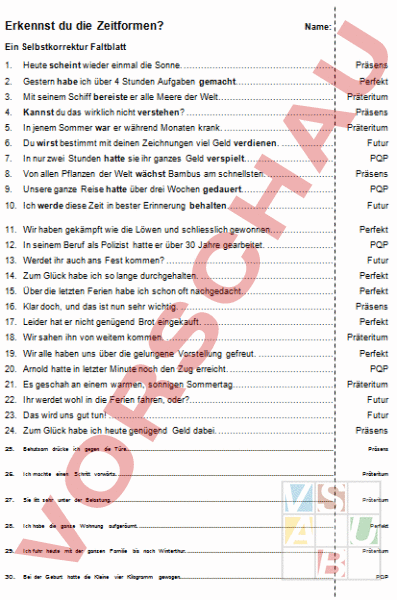 Arbeitsblatt: Zeitformen erkennen - Deutsch - Grammatik