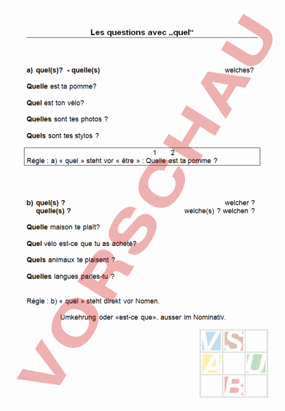 Arbeitsblatt: quel / quelle - Französisch - Grammatik