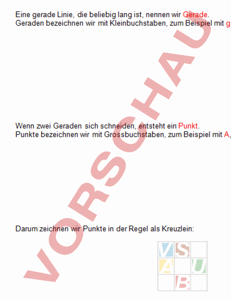 Arbeitsblatt: Punkt, Gerade, Strecke: Merkbeispiele aus dem Buch ...