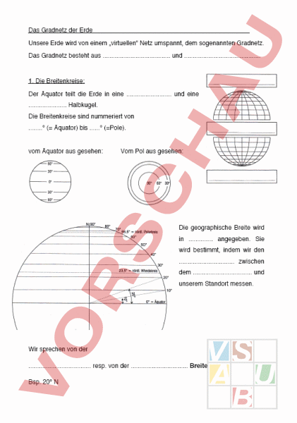 Arbeitsblatt: Gradnetz - Geographie - Kartographie / Gradnetz