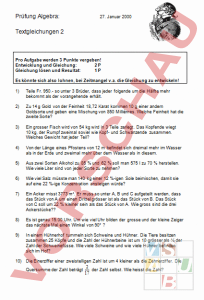 Arbeitsblatt: textgleichungen - Mathematik - Gleichungen / Ungleichungen