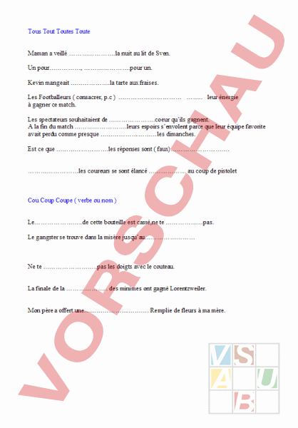 Arbeitsblatt: tous toute toutes - Französisch - Grammatik