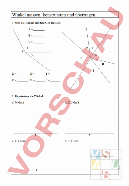 Arbeitsblatt: Winkel messen, konstruieren und übertragen - Geometrie ...