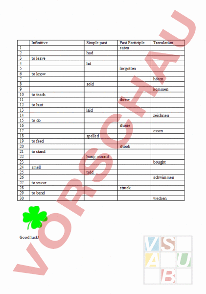 Arbeitsblatt: Vokabeltest - Englisch - Grammatik