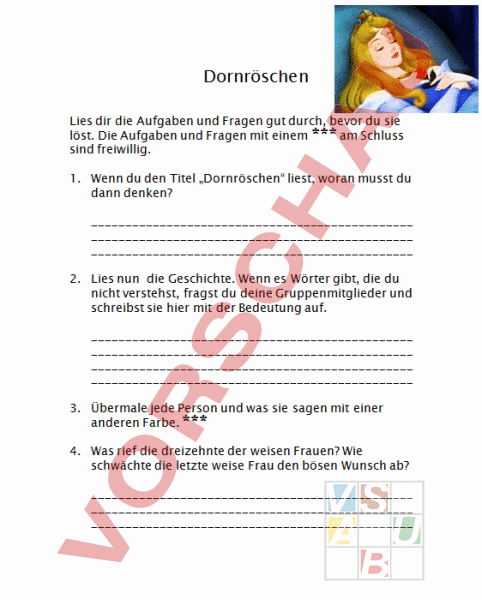 Arbeitsblatt: 6 Grimm-Märchen - Deutsch - Textverständnis