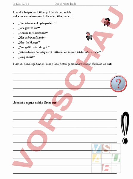Arbeitsblatt: Direkte Rede - Deutsch - Grammatik
