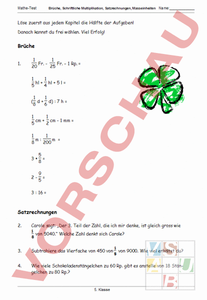 Arbeitsblatt: Mathetest - Mathematik - Gemischte Themen