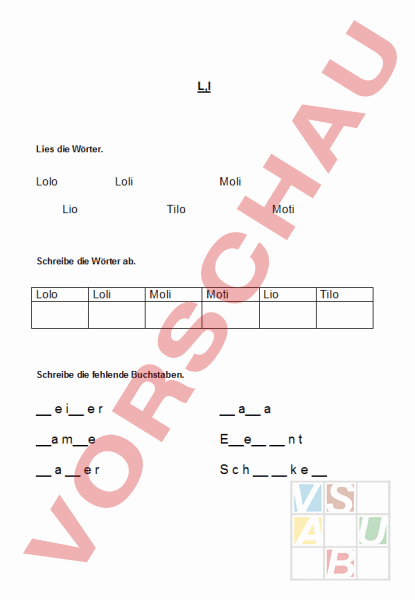 Arbeitsblatt: Buchstabe L - Deutsch - Erstlesen