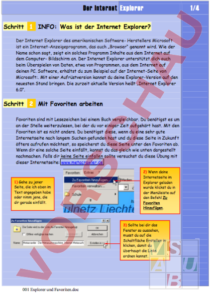 Arbeitsblatt: Internet Explorer - Informatik - Internet