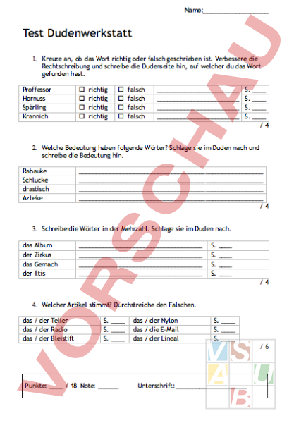 Arbeitsblatt: Duden Test mit Lösung - Deutsch - Rechtschreibung