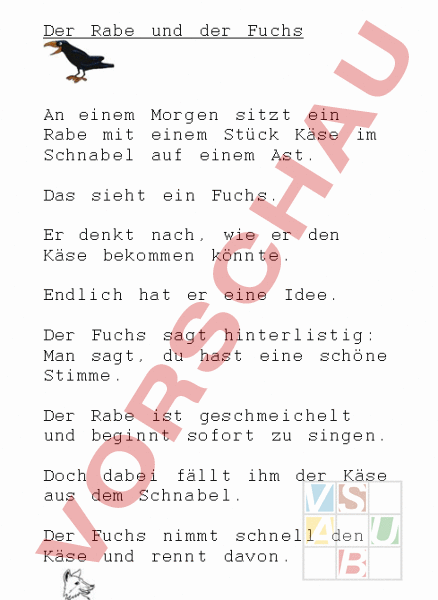 Arbeitsblatt: Der Rabe und der Fuchs - Deutsch - Erstlesen