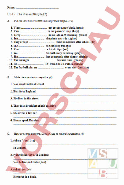Arbeitsblatt: Unit 7 The Present Simple - Englisch - Grammatik