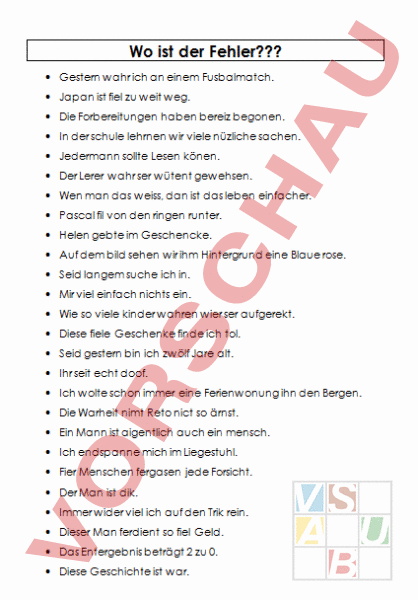 Arbeitsblatt: Wer findet den Fehler - Deutsch - Rechtschreibung