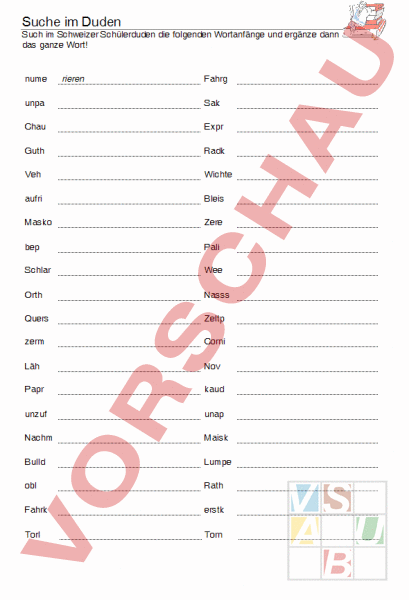 Arbeitsblatt: Suche im Duden - Deutsch - Rechtschreibung