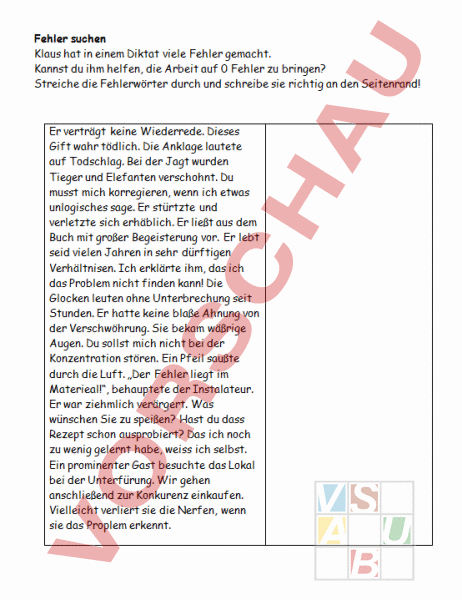 Arbeitsblatt: Fehlersuche - Deutsch - Rechtschreibung