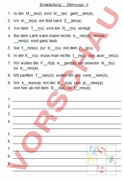 Arbeitsblatt: Dehnungs-h - Deutsch - Rechtschreibung