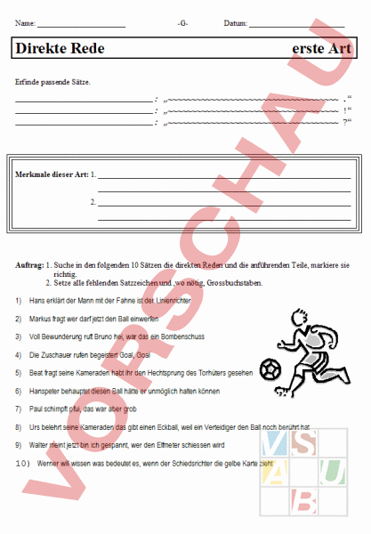 Arbeitsblatt: direkte Rede: zuerst anführender Teil, dann direkte Rede ...