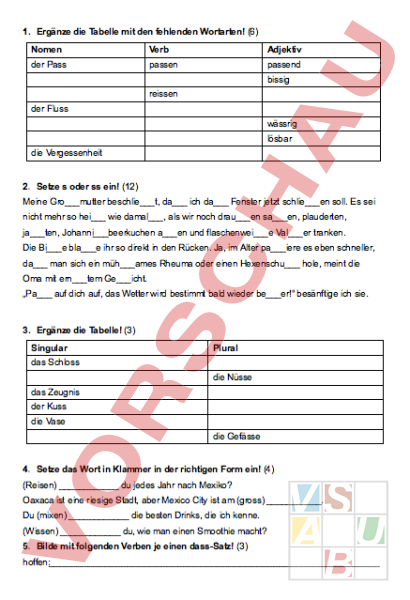 Arbeitsblatt: s-Laute - Deutsch - Rechtschreibung