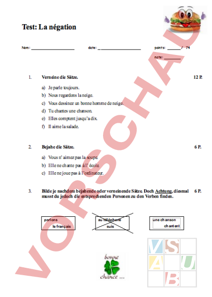 Arbeitsblatt: Test:la négation - Französisch - Rechtschreibung