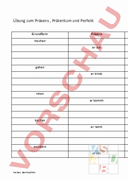 Arbeitsblatt: Übung Präsens, Präteritum und Perfekt - Deutsch - Grammatik