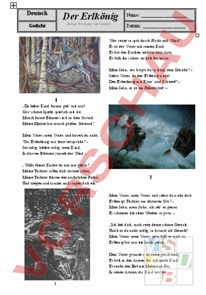 Arbeitsblatt: Erlkönig - Deutsch - Leseförderung / Literatur