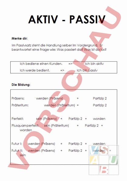 Arbeitsblatt: Aktiv-Passiv - Deutsch - Grammatik