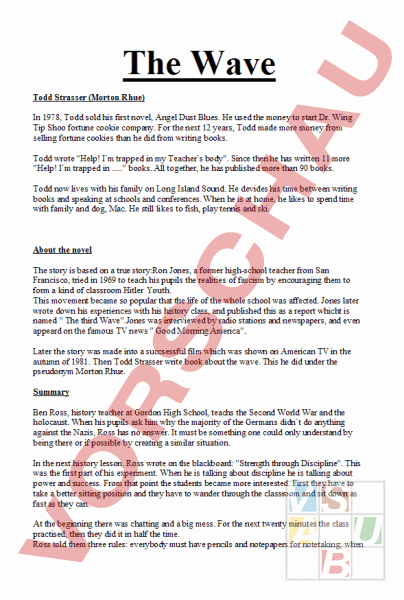 Arbeitsblatt: The Wave - Englisch - Gemischte Themen