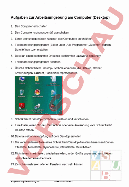 Arbeitsblatt: Aufgaben zur Computerbenutzung - Informatik - Anderes Thema