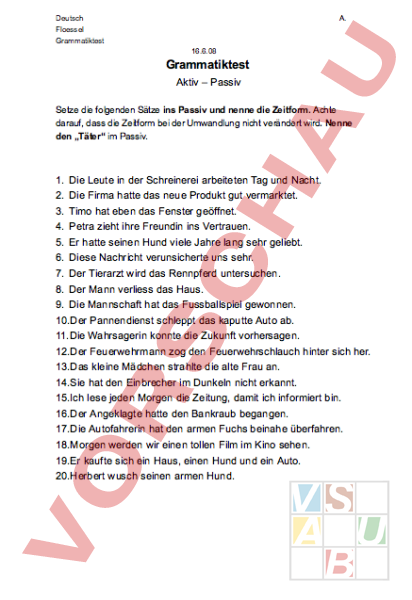 Arbeitsblatt: Aktiv/Passiv - Deutsch - Grammatik