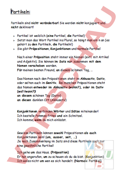 Arbeitsblatt: Hefteintrag Partikeln - Deutsch - Grammatik
